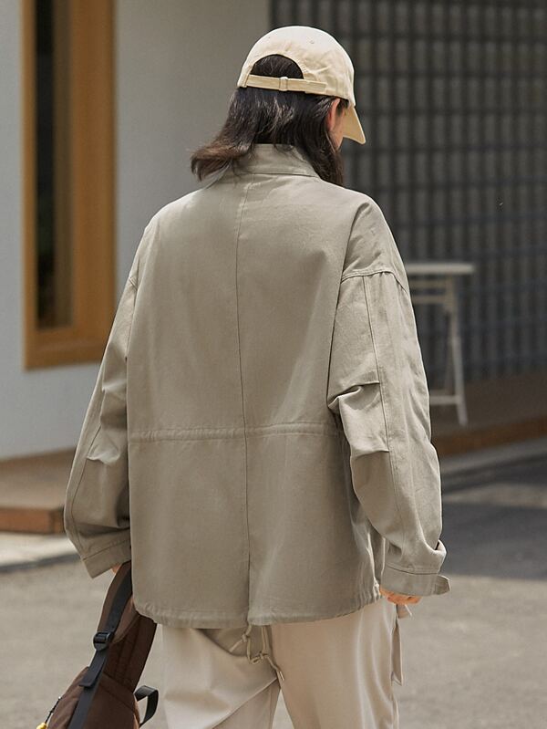 DAZY Flap Pocket Drop Shoulder Drawstring Waist Coat | SHEIN USA