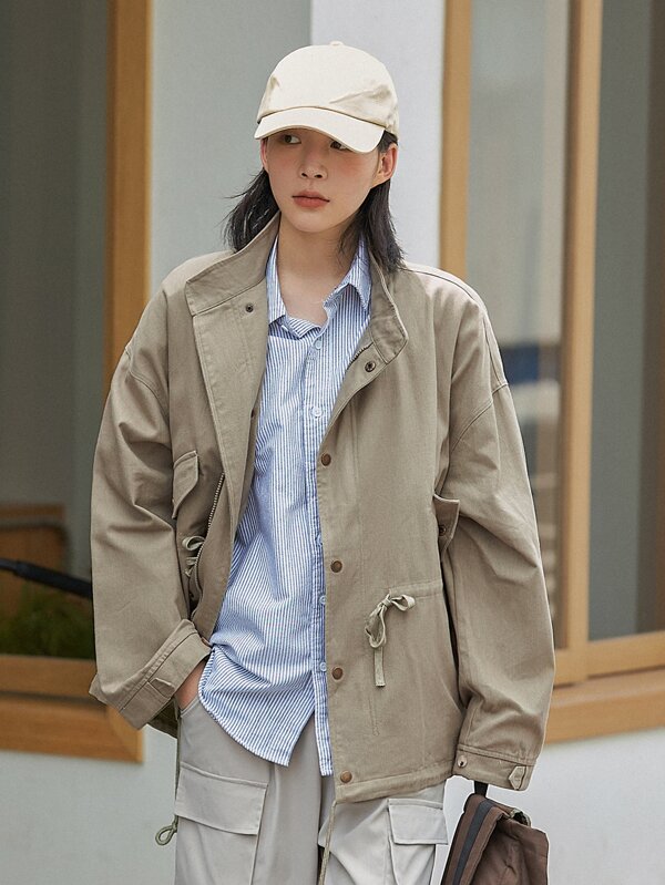 DAZY Flap Pocket Drop Shoulder Drawstring Waist Coat | SHEIN USA