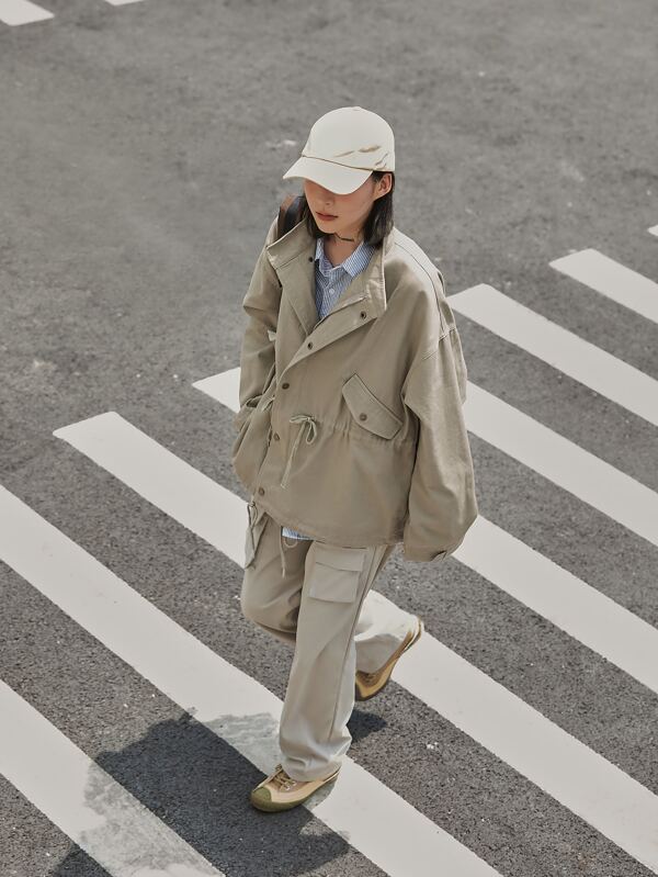 DAZY Flap Pocket Drop Shoulder Drawstring Waist Coat | SHEIN USA