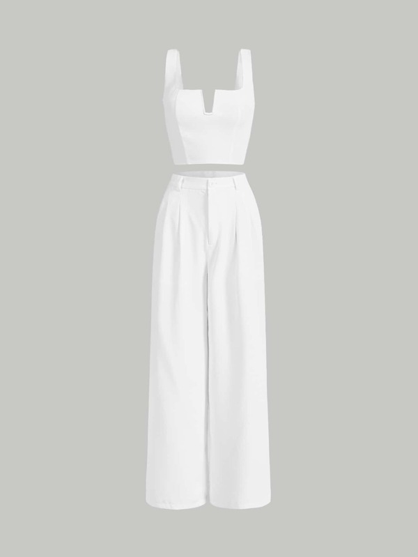Shein Mod Solid Tank Top And Wide Leg Pants Shein Usa