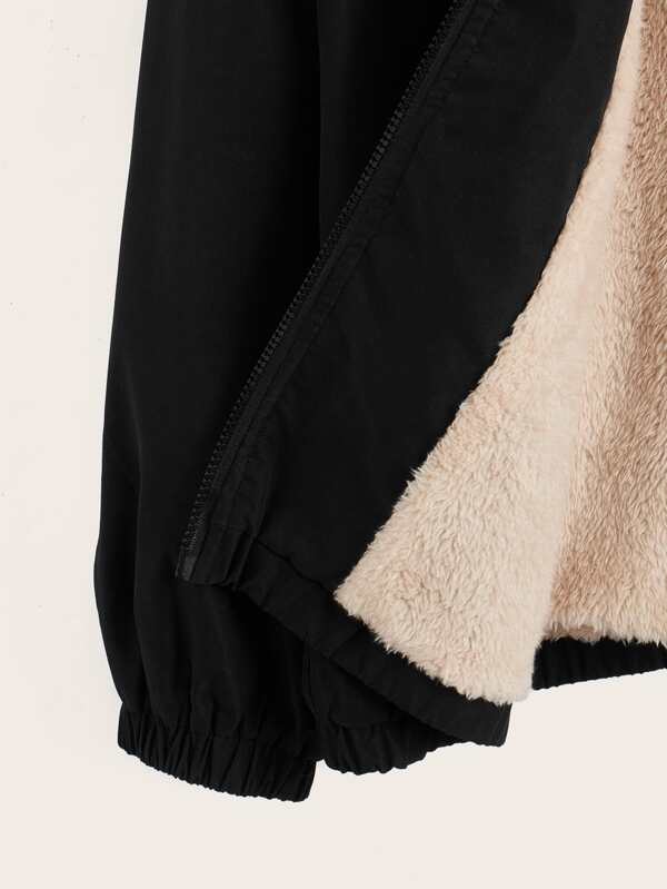 SHEIN LUNE Plus Antler Print Teddy Lined Hooded Jacket | SHEIN USA