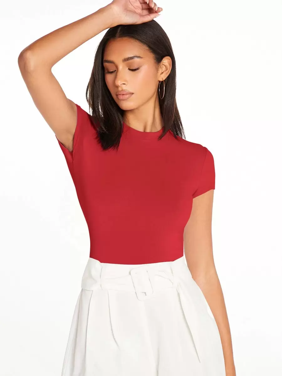 SHEIN BASICS Solid Form Fitted Tee | SHEIN USA