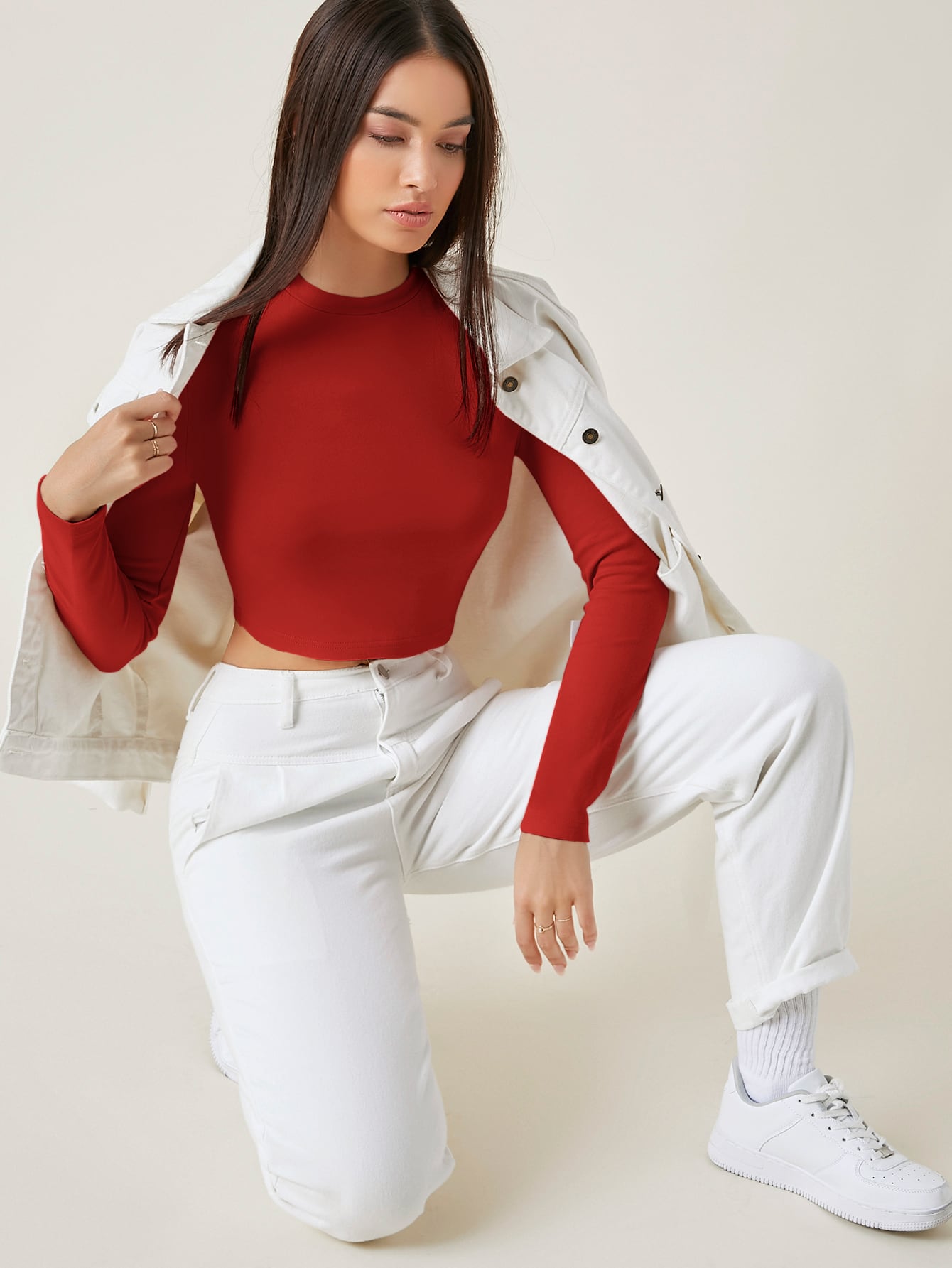 Shein Basics Cotton Solid Crop Tee Shein Usa
