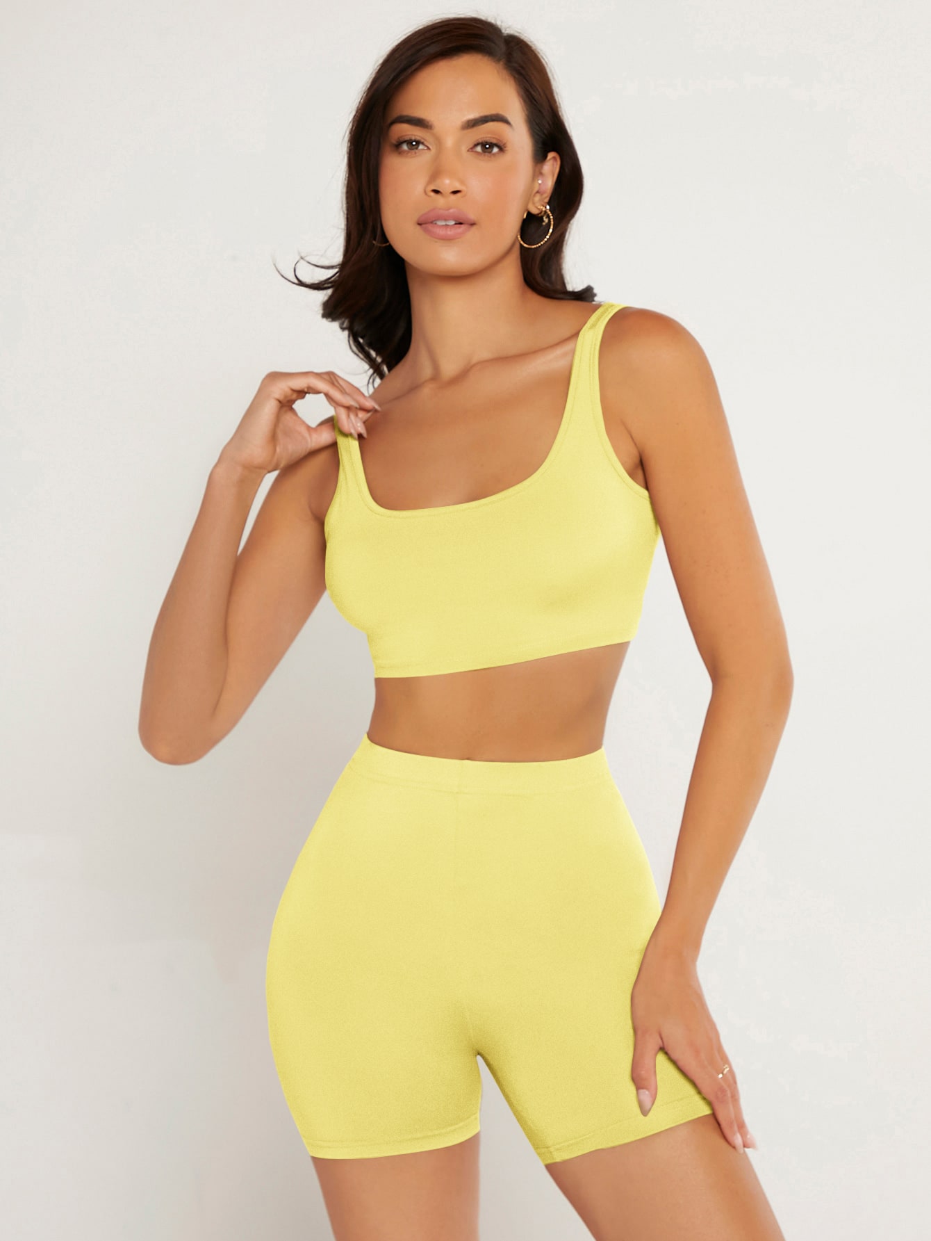 Shein Basics Scoop Neck Solid Crop Tank Top Shein Usa