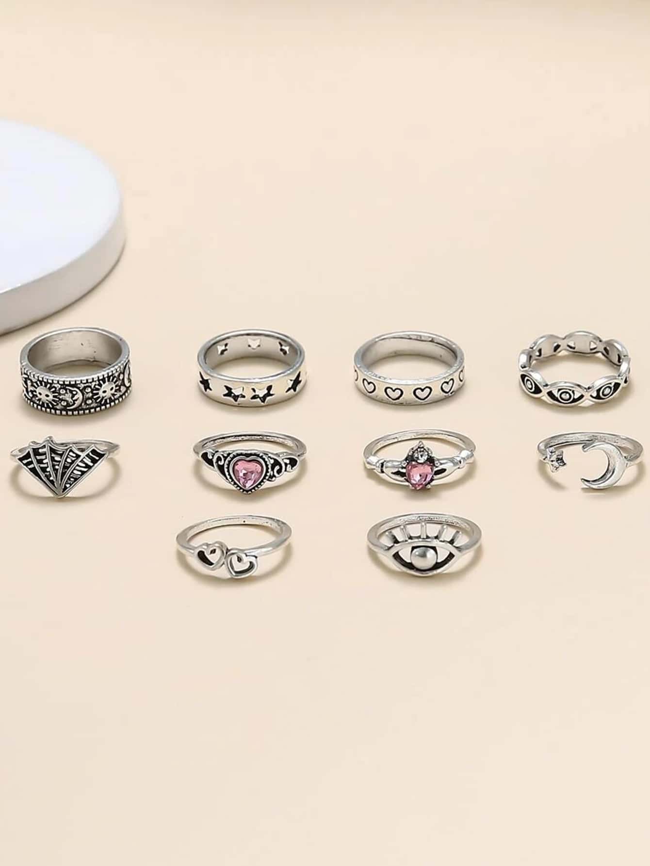 10pcs Moon & Eye Decor Ring | SHEIN USA