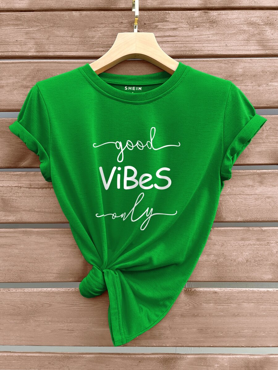 INAWLY Slogan Graphic Tee Good Vibes Only Graphic Tees Women Tops ...