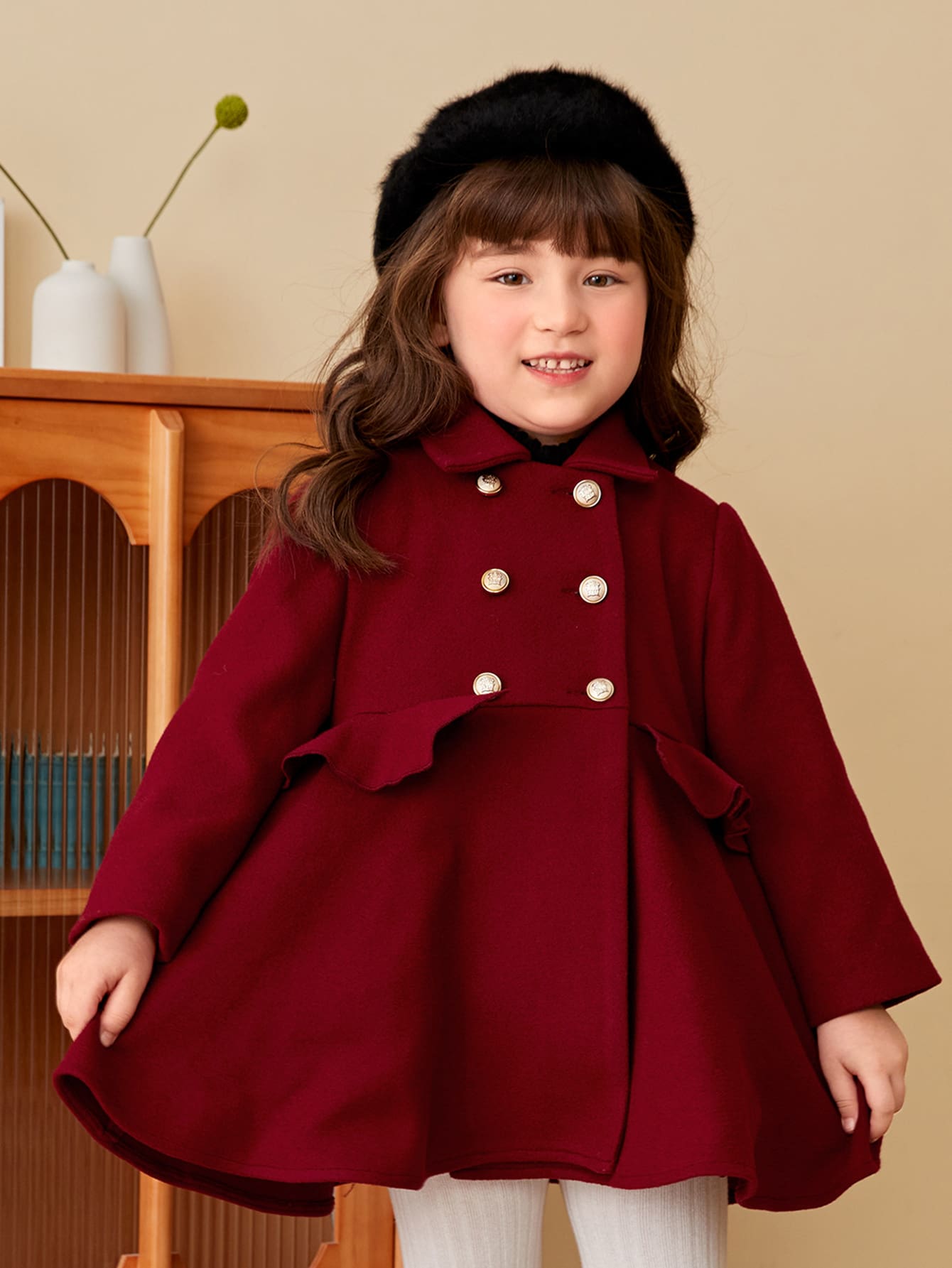 SHEIN Toddler Girls Double Breasted Ruffle Trim Overcoat | SHEIN USA