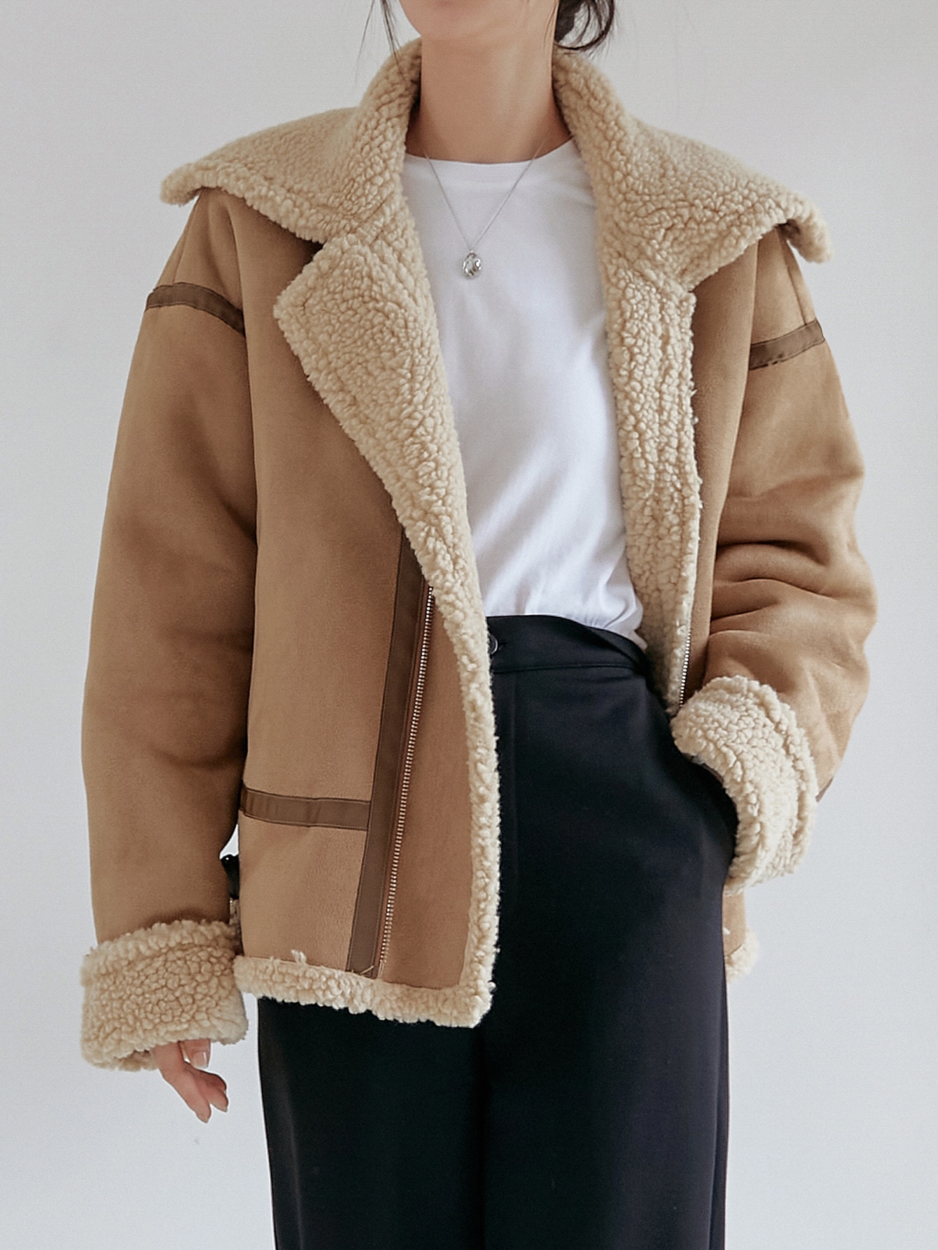 Dazy-Less Teddy Lined Zip Up Coat