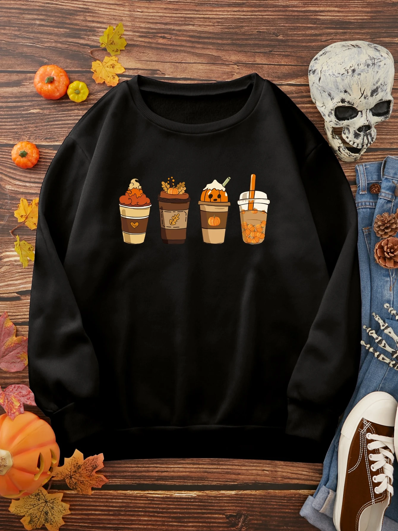 SHEIN LUNE Halloween Pumpkin Print Thermal Lined Sweatshirt | SHEIN USA