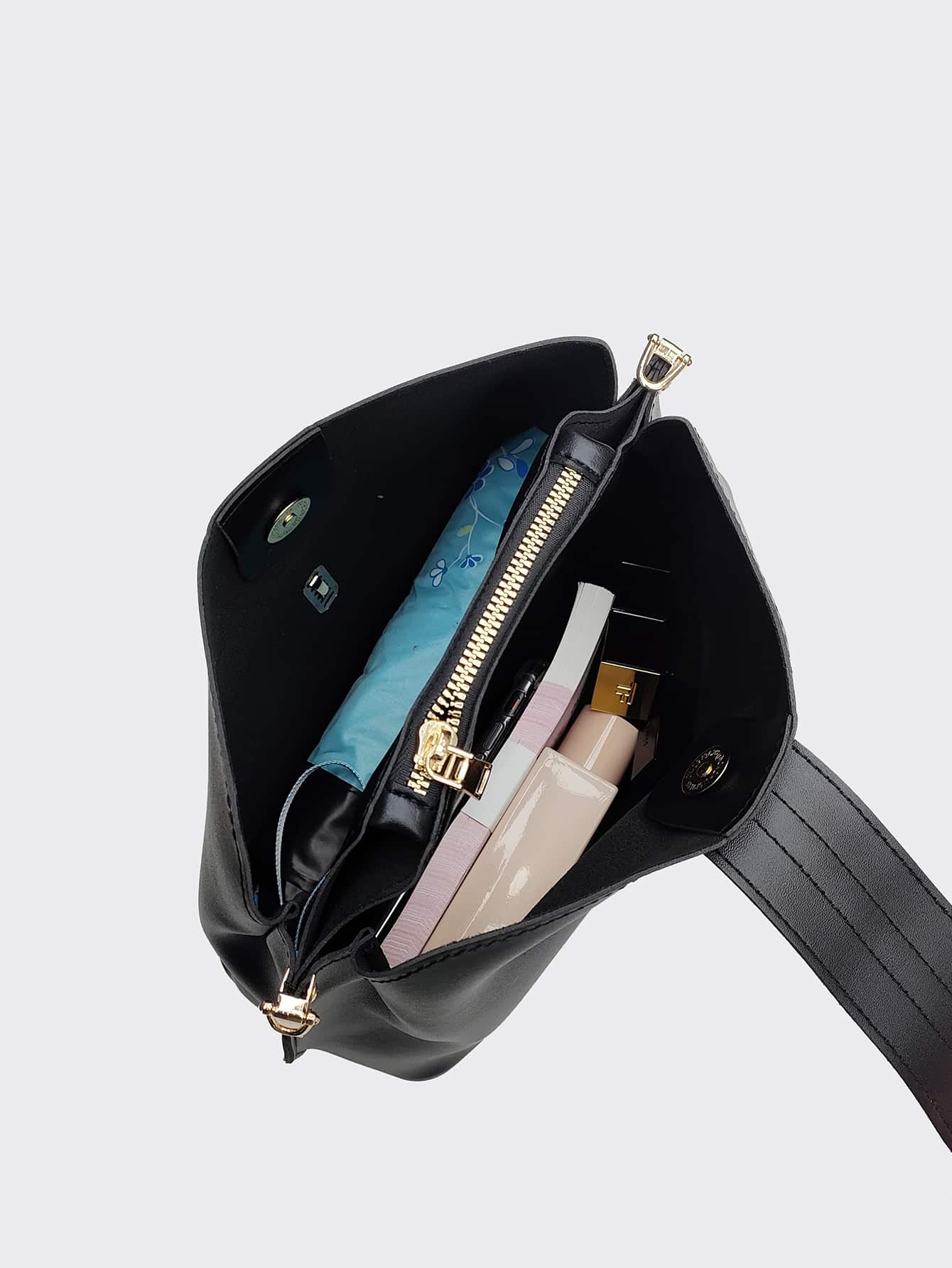 Buckle Decor Bucket Bag, Geometric Strap Crossbody Bag, Women's Faux ...