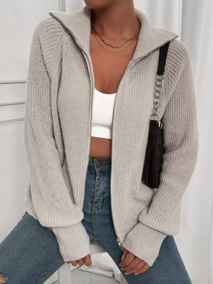 Flirla Zip Up Raglan Sleeve Cardigan,Ladies Spring/Fall Casual Zipper ...