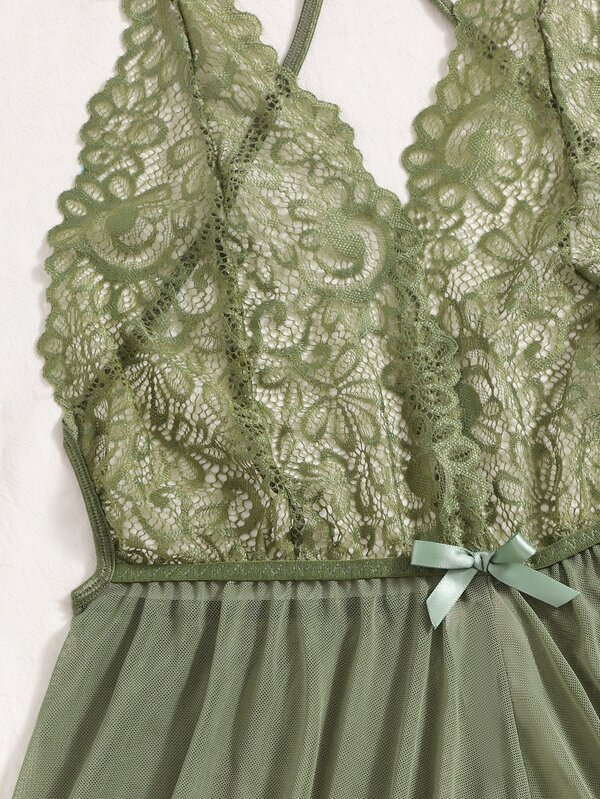 Classic Sexy Contrast Lace Sheer Mesh Backless Cross Teddy Bodysuit | SHEIN USA