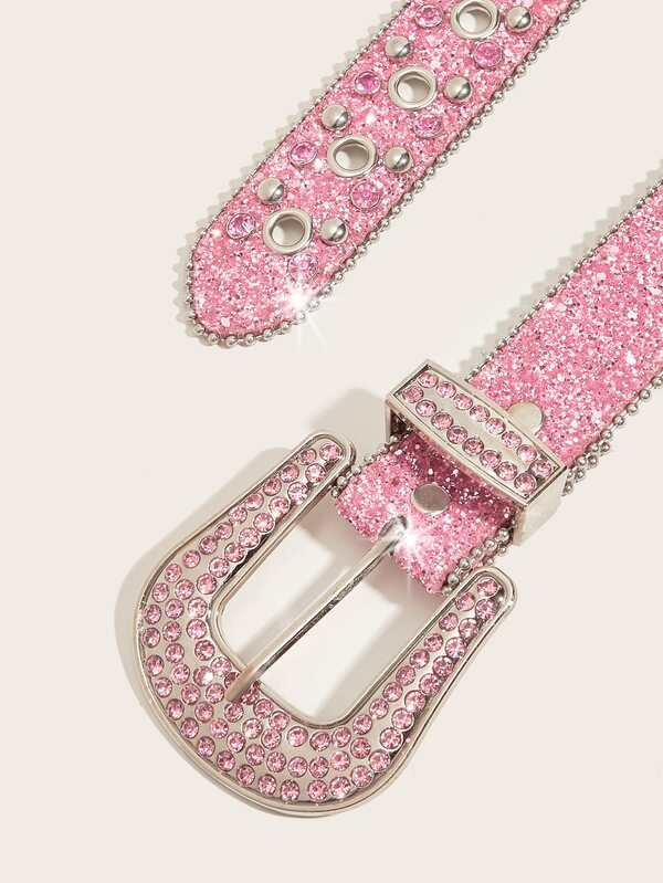 Rhinestone & Studded Decor Belt Y2K pink Cowgirl for Jeans Pants and ...