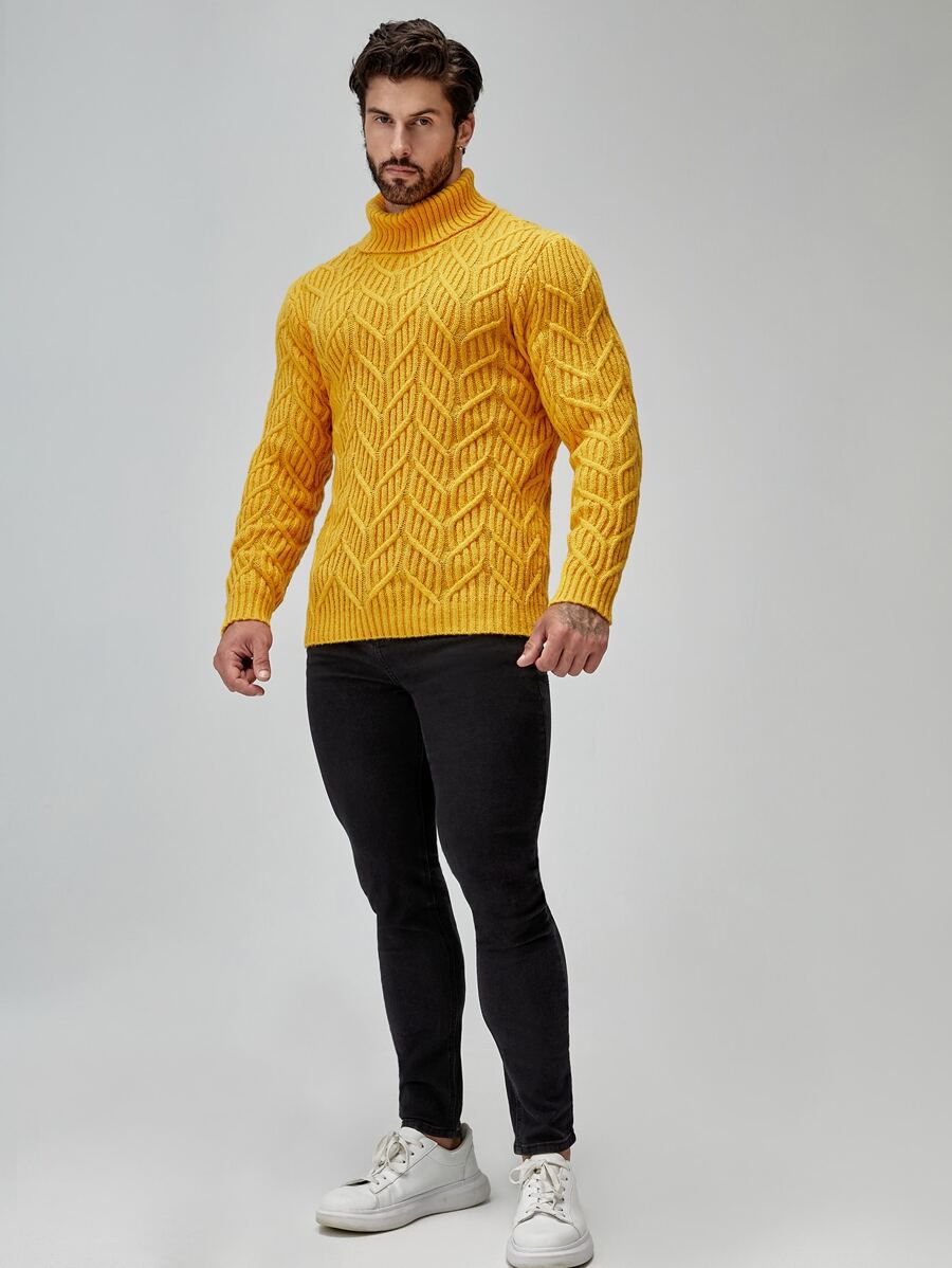 Manfinity Men Turtleneck Cable Knit Sweater | SHEIN USA