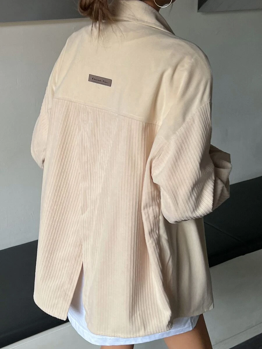 DAZY Letter Patched Split Back Drop Shoulder Shirt | SHEIN USA