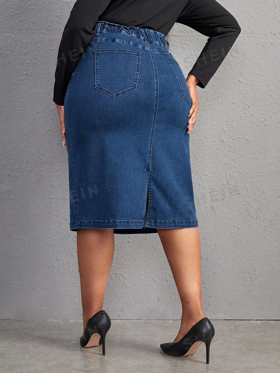 SHEIN SXY Plus High Waist Split Back Denim Skirt | SHEIN USA