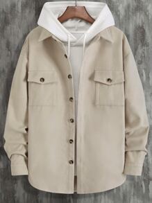 Manfinity Men 1pc Drop Shoulder Flap Pocket Overcoat | SHEIN UK