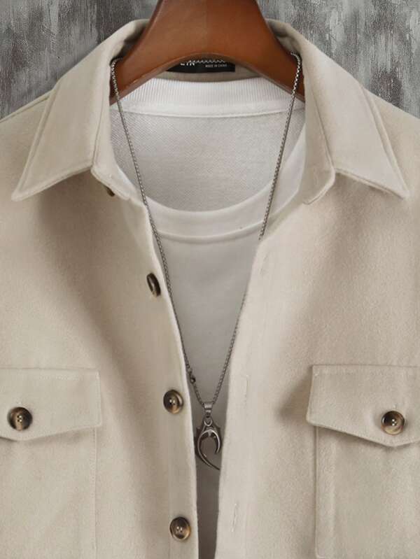 Manfinity Men 1pc Drop Shoulder Flap Pocket Overcoat | SHEIN USA