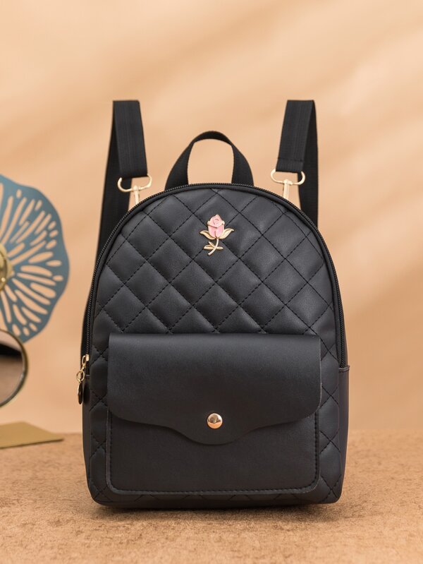 Mini Rose Decor Quilted Design Classic Backpack | SHEIN USA