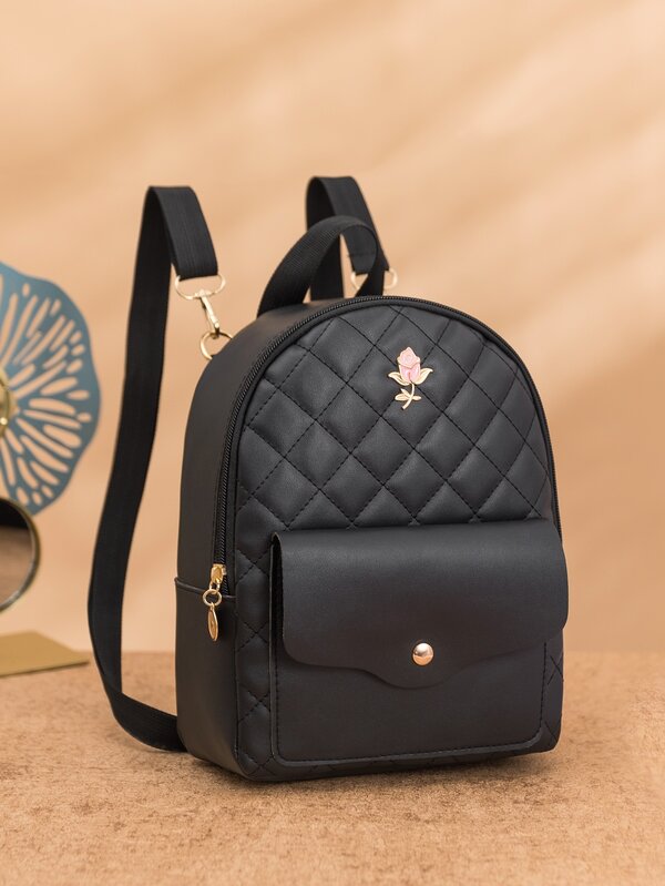 Mini Rose Decor Quilted Design Classic Backpack | SHEIN UK