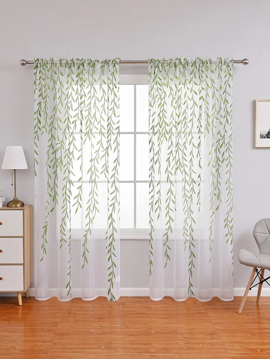 Leaf Pattern Single Panel Sheer Curtain, Simple Leaf Print Light ...