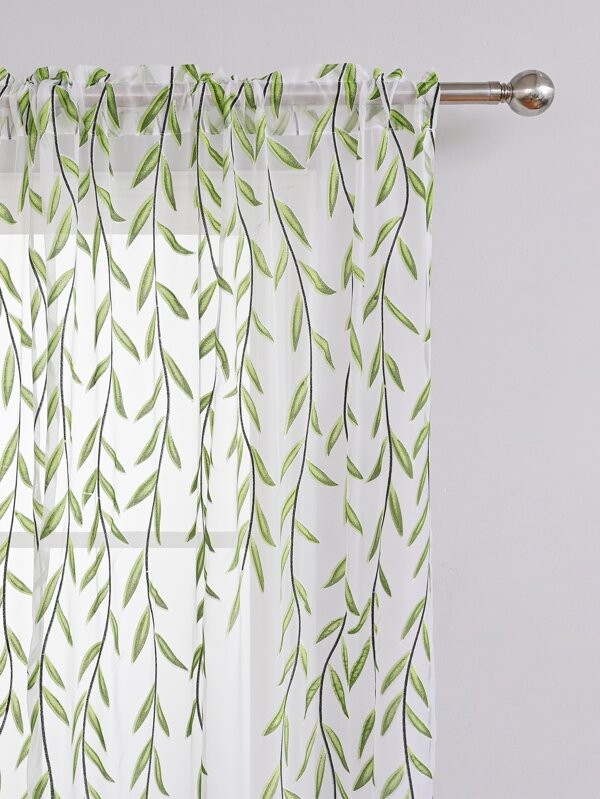Leaf Pattern Single Panel Sheer Curtain, Simple Leaf Print Light ...