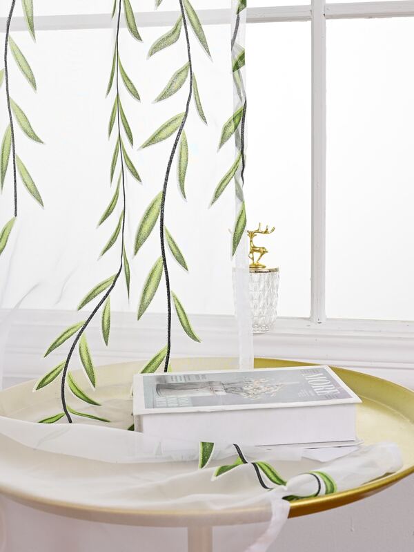 Leaf Pattern Single Panel Sheer Curtain, Simple Leaf Print Light ...