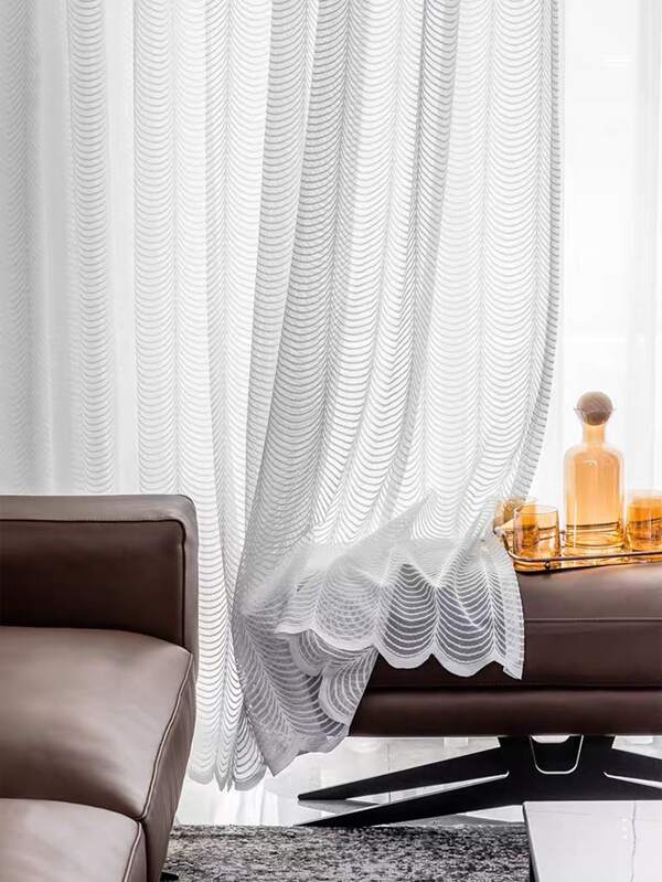 Wave Pattern Scallop Trim Single Panel Sheer Curtain | SHEIN USA