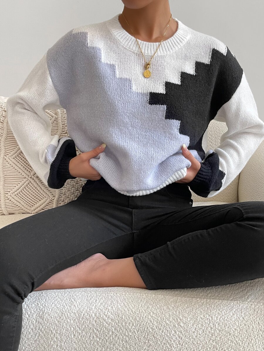 Color Block Drop Shoulder Sweater | SHEIN USA