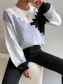 Color Block Drop Shoulder Sweater | SHEIN USA