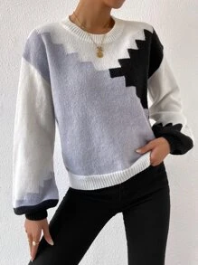 Color Block Drop Shoulder Sweater | SHEIN USA