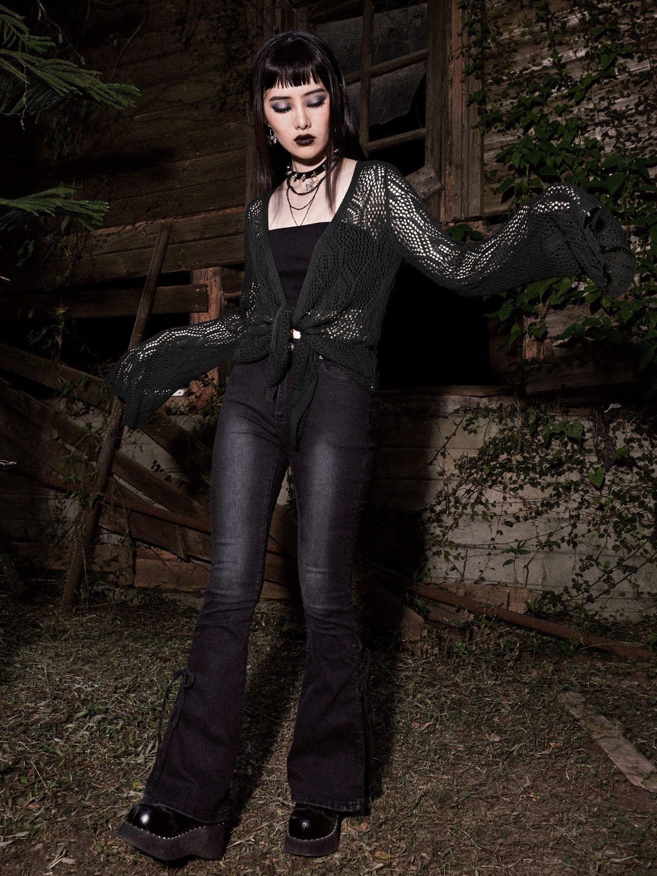 Goth Tie Front Sheer Cardigan | SHEIN UK