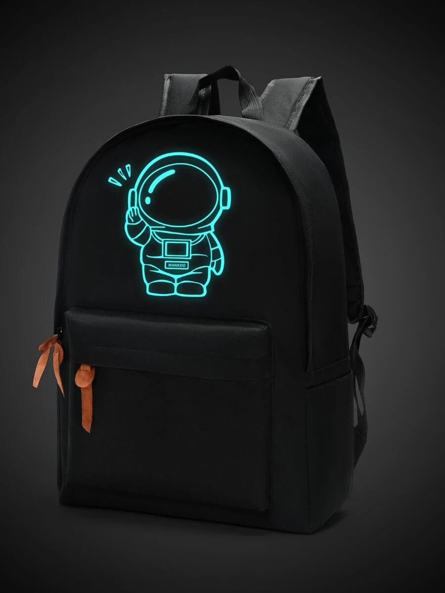 Fluorescent Glow-In-The-Dark Astronaut Printed Simple Backpack, School ...