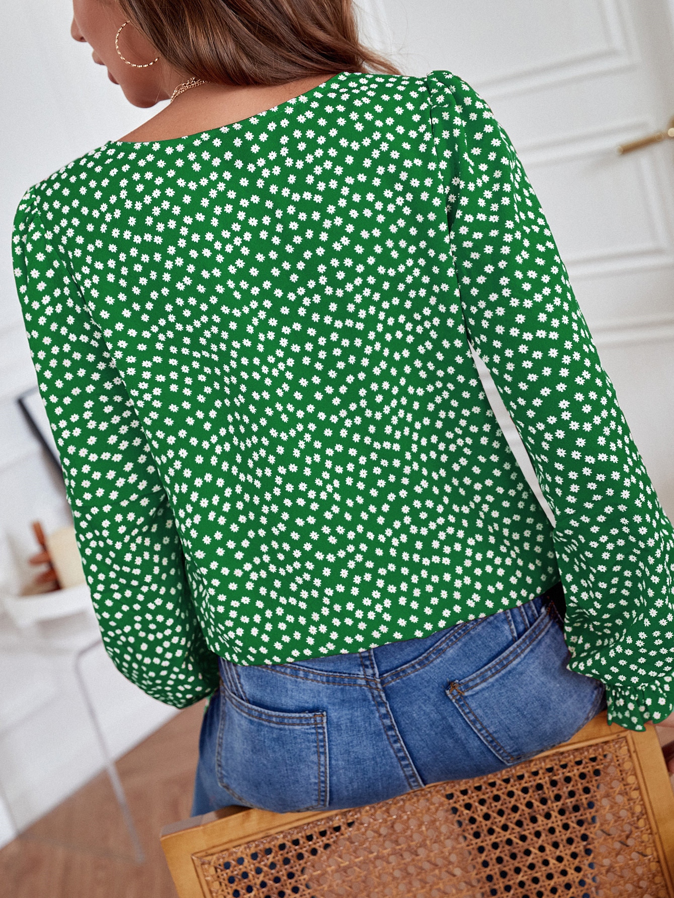 Shein Frenchy Ditsy Floral Print Flounce Sleeve Blouse Shein Uk