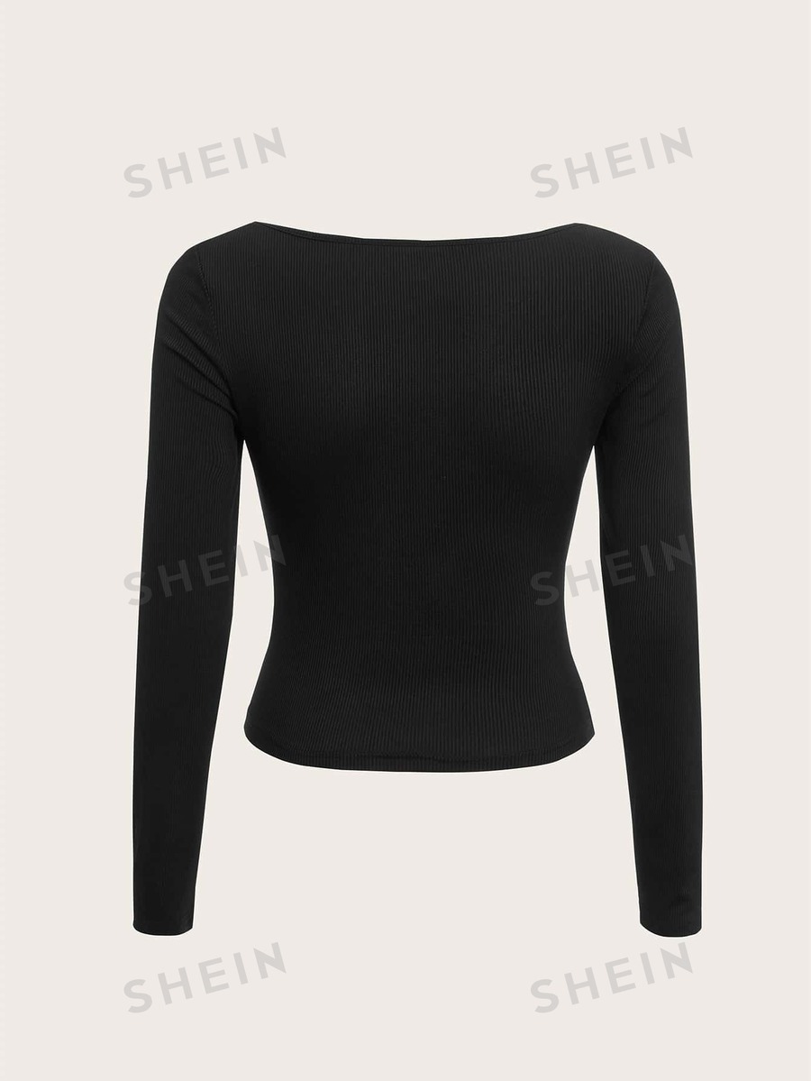 ROMWE Solid Contrast Lace Ruched Tee | SHEIN USA