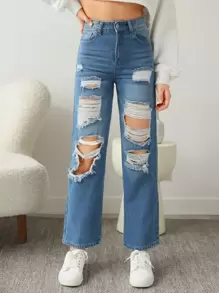 SHEIN Teen Girls Ripped Straight Leg Jeans | SHEIN USA