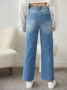 SHEIN Teen Girls Ripped Straight Leg Jeans | SHEIN USA