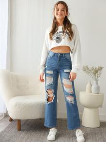 SHEIN Teen Girls Ripped Straight Leg Jeans | SHEIN USA