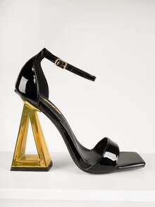 Open Square Toe Ankle Strap Triangle Heels | SHEIN USA
