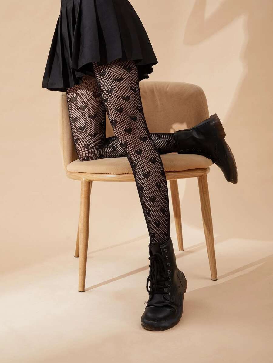 ROMWE Heart Pattern Fishnet Tights | SHEIN USA