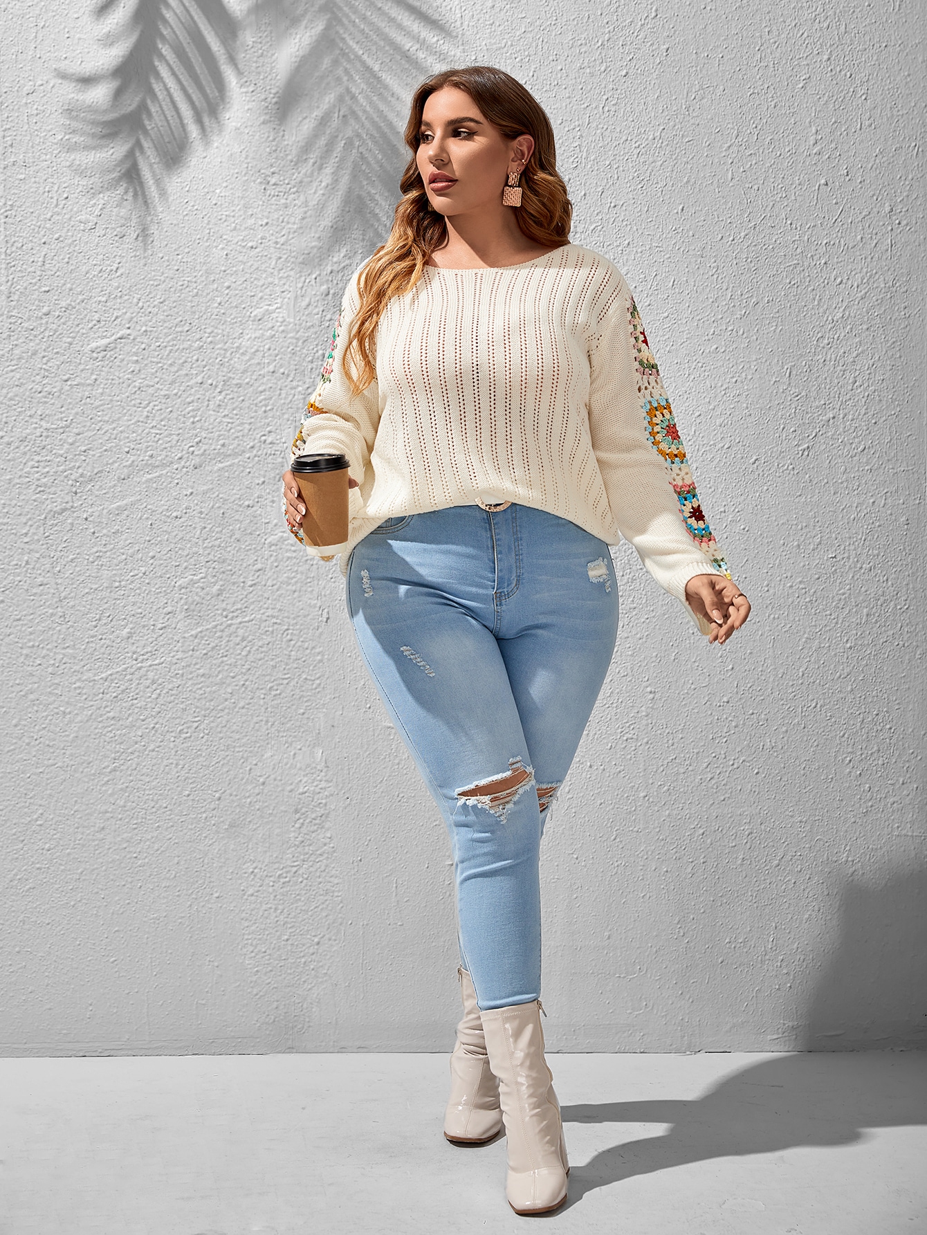 Shein Lune Plus Floral Crochet Pointelle Knit Sweater Shein Usa