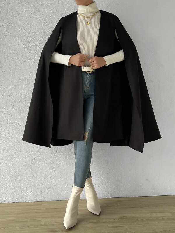 SHEIN Privé Solid Open Front Cape Coat | SHEIN UK