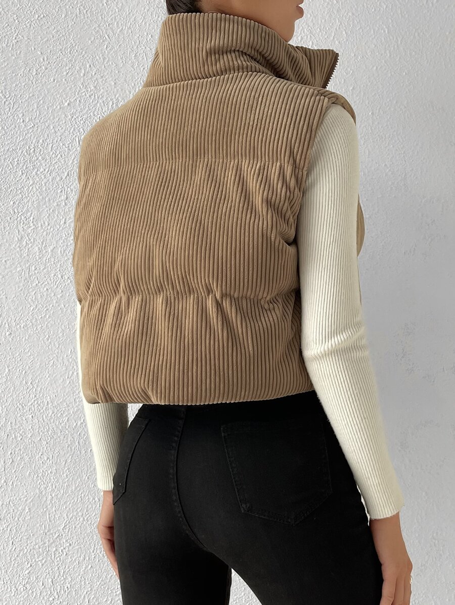 SHEIN EZwear Solid Zip Up Vest Padded Coat, Ladies Late Fall Casual ...