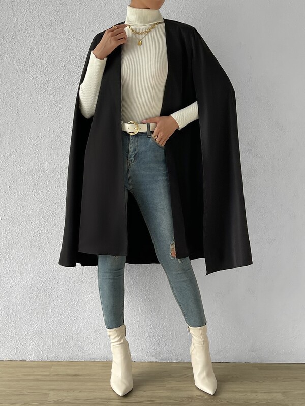 SHEIN Privé Solid Open Front Cape Coat | SHEIN USA
