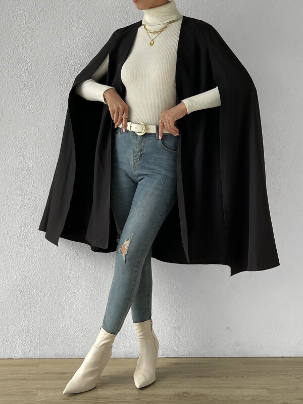 SHEIN Privé Solid Open Front Cape Coat | SHEIN USA