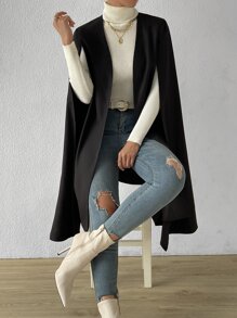 SHEIN Privé Solid Open Front Cape Coat | SHEIN USA