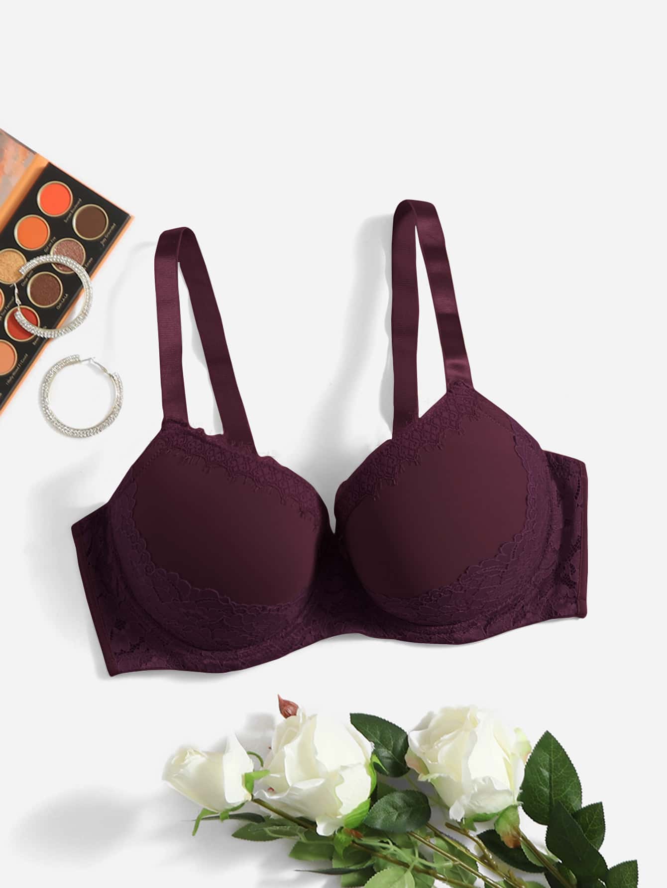 Plus Contrast Lace Push Up Bra | SHEIN USA