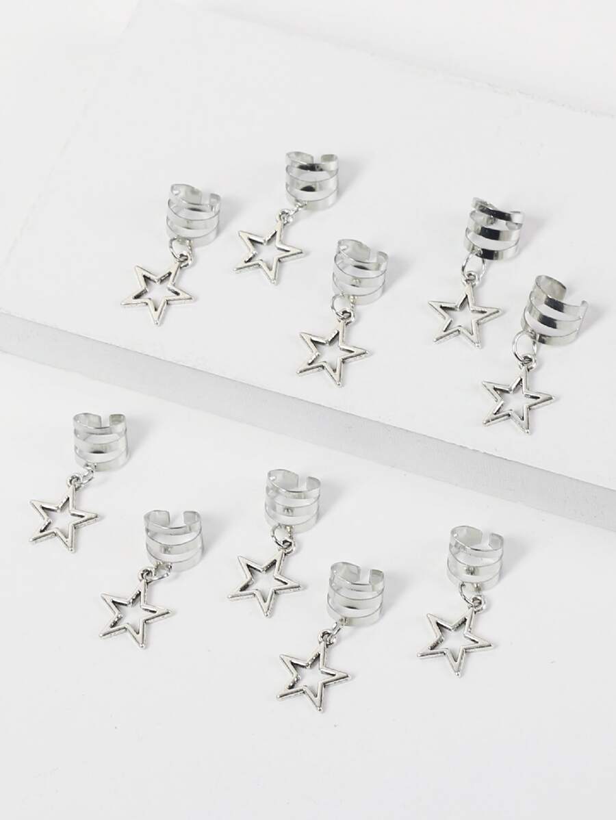 10 Star Pendant Hair Rings Metal Personality Punk Holiday Party Braided ...