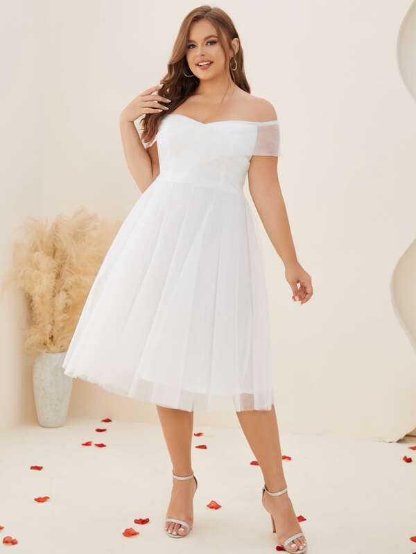 Plus Off Shoulder Wrap Cross Mesh Dress | Shein Usa