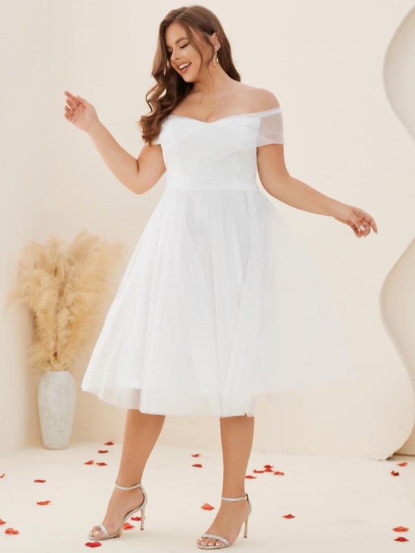 Plus Off Shoulder Wrap Cross Mesh Dress | Shein Usa